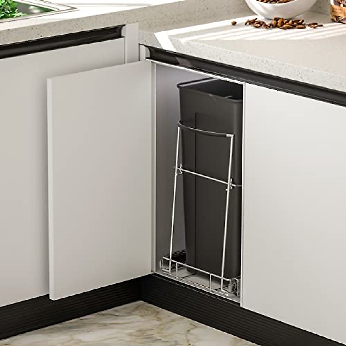 Insputer Pull Out Trash Can Under Cabinet, Under Sink Trash Can Pull Out with Silicone Handle, 35qt Under Cabinet Trash Can Pull Out Kit for Kitchen Sink, Pantry, Garbage Can Not Included