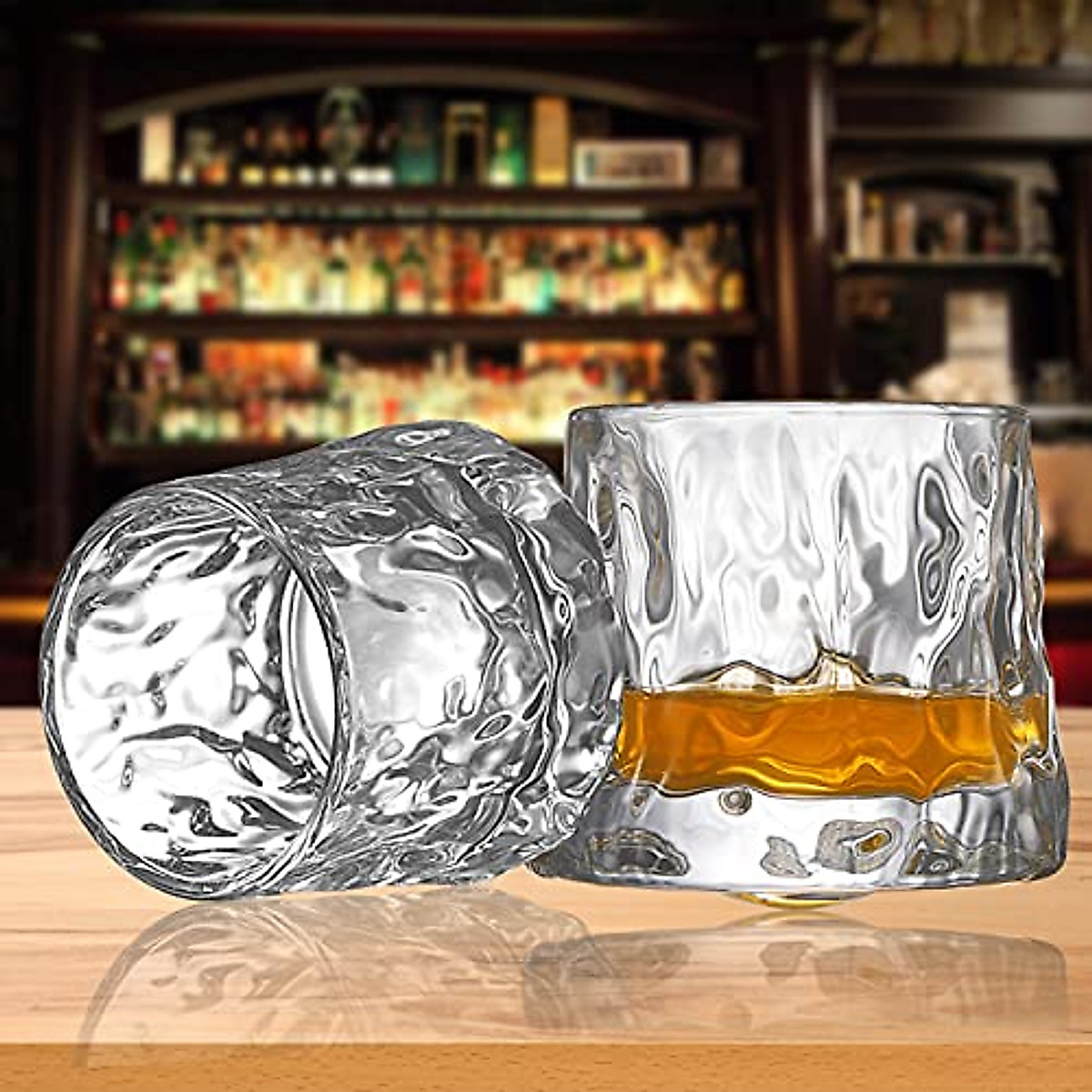 HALOYIVGO Whiskey Glasses Set of 2 - Tumblers Rotation Whiskey Glass Cups 5.41 oz - Crystal Thick Rocks Glass with Premium Gift Box - for Drinking Bourbon, Scotch Whisky, Cocktails