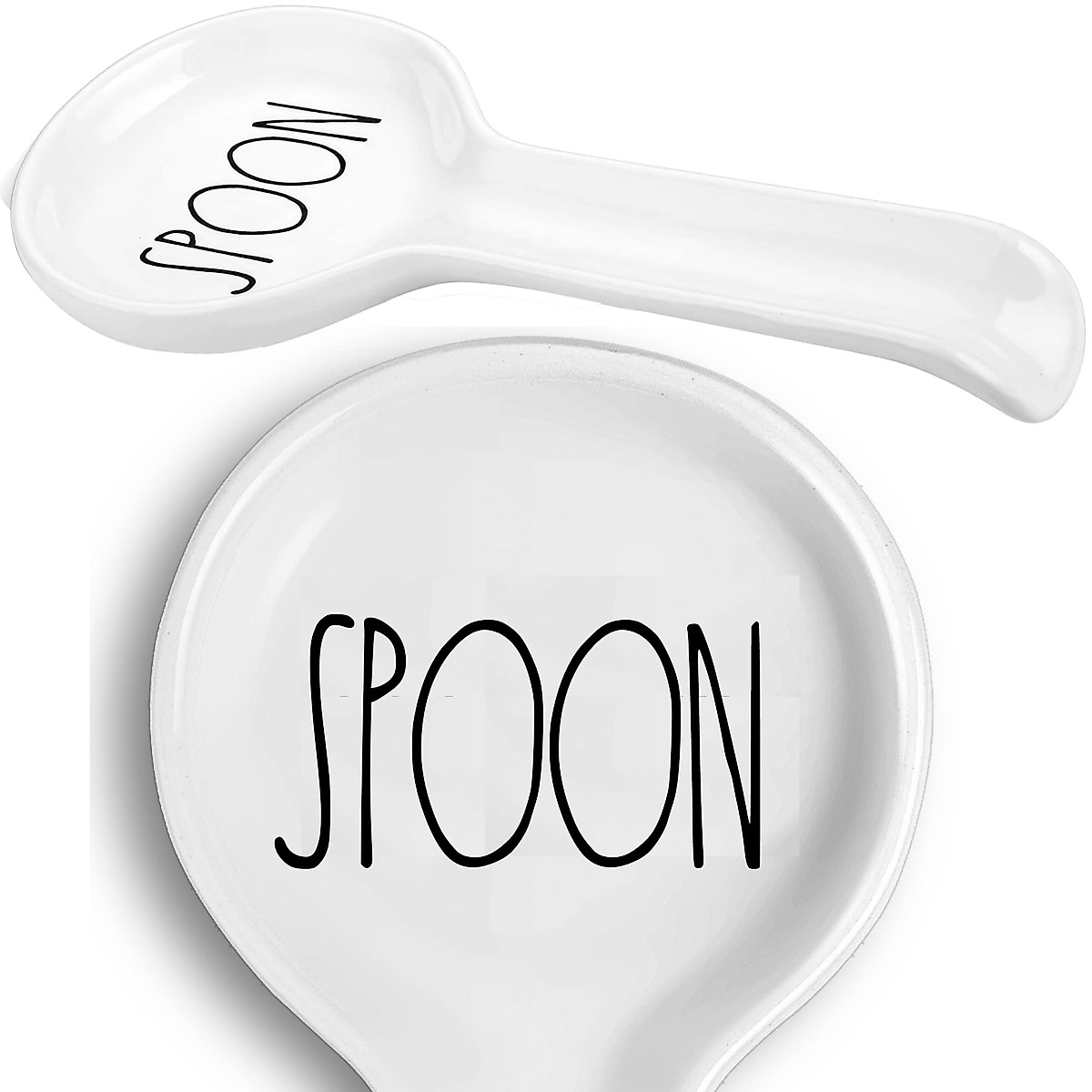 Ceramic Spoon Rest for Stove Top - Farmhouse Spoon Holder for Kitchen Counter - Coffee Spoon Rest, Kitchen Utensil Holder - Cooking Ladle Holder - Farmhouse Kitchen Decor, Accessories, Gifts (White)