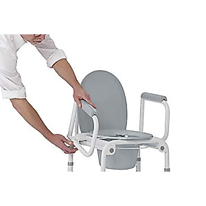 Medline Drop Arm Commode with Wheels, Swing Arm Rest for Easy Transfer, Padded Seat, Contains Chair, Pail, Lid, and Splash Guard, 250lb. Weight Capacity