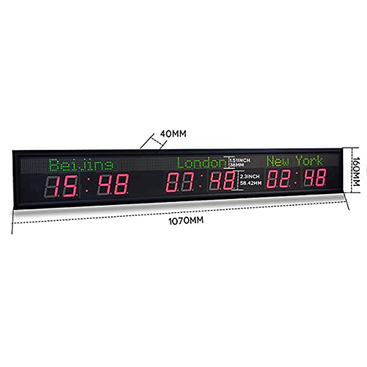 THINKHONGHAO Zhong Xiaoxiao Brand LED red and Green Digital Electronic 3 City World Clock Summer Digital World Clock displays time Brightness at Different Times