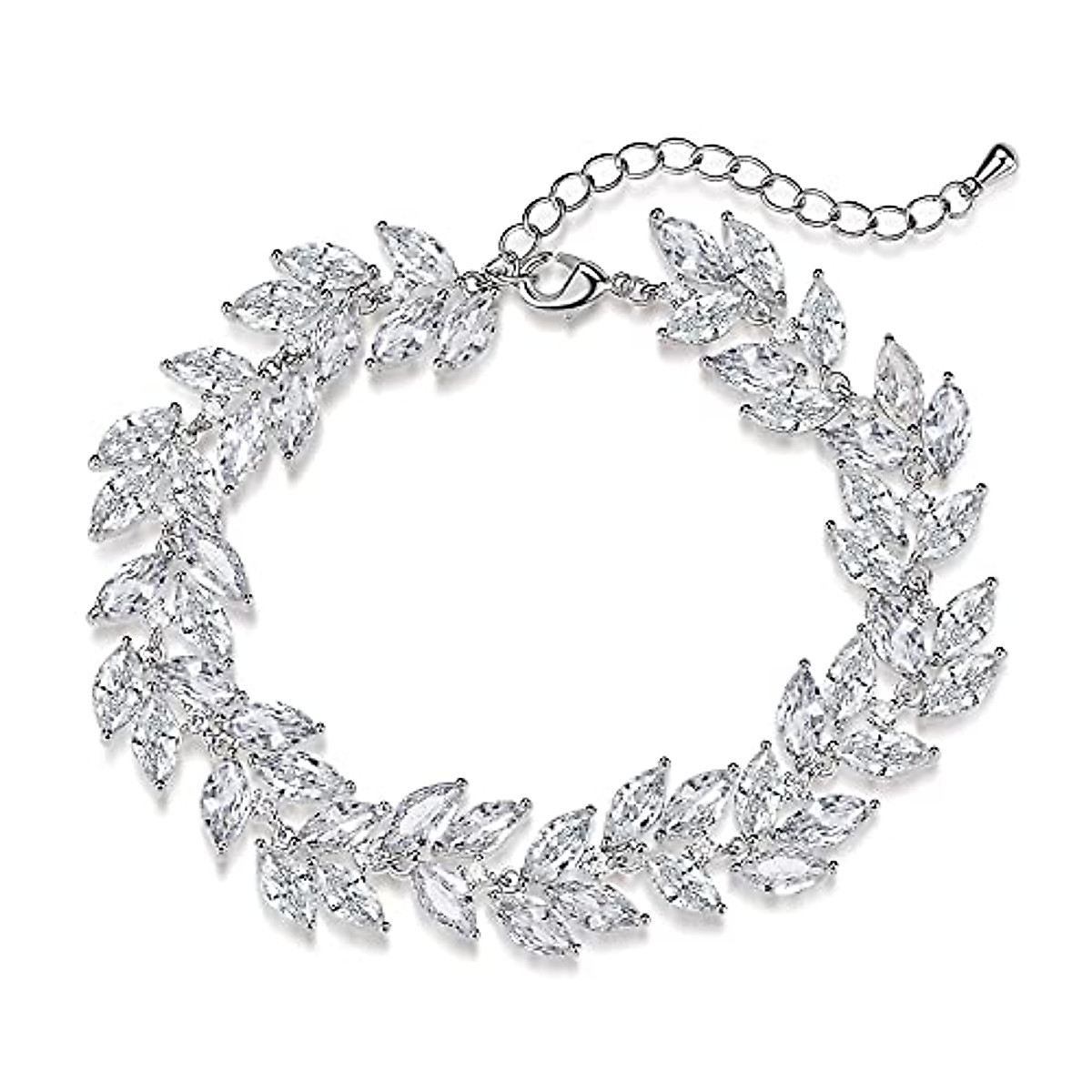 SWEETV Marquise Wedding Bracelets for Brides Bridesmaids, Adjustable Bridal Bracelet for Wedding, Crystal Cubic Zirconia Tennis Bracelet for Women (Silver.)