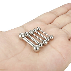 Udalyn 5Pcs Stainless Steel Tongue Ring Internally Threaded Straight Body Piercing Set 6-14G