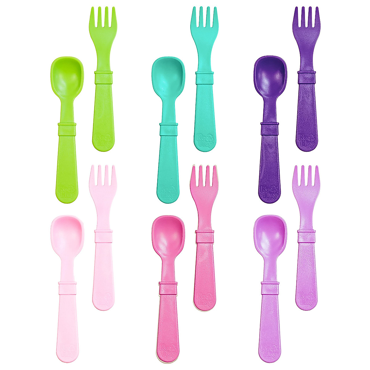 Re-Play Made in USA Toddler Forks and Spoons, Pack of 12 Without Carrying Case - 6 Kids Forks with Rounded Tips and 6 Deep Scoop Toddler Spoons - 0.2" Thick Toddler Utensils, Fairytale