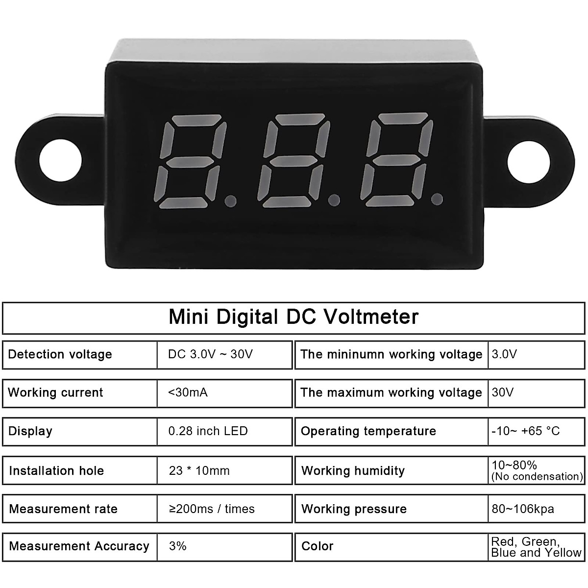 4pcs Mini Digital DC Voltmeter 0.28 Inch Two-Wire DC 3.0V-30V Digital Voltmeter Waterproof Dustproof and Drop Resistant Voltmeter Display Voltage Tester Meter (Red)