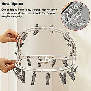Poeland Foldable Plastic Laundry Hanger, Clothes Drying Rack with 20 Clips, 360 Degree Rotating Drip Drying Hanger Use for Socks, Underwear, Towels, Bras, Baby Clothes, Scarf (White)