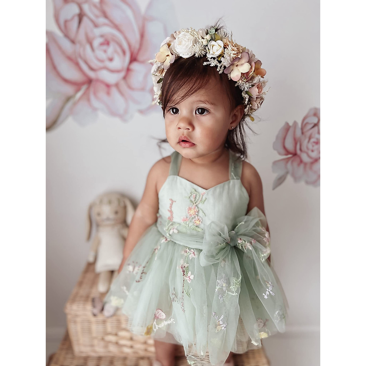 RSRZRCJ Toddler Infant Baby Girl Valentines Day Clothes Short Puff Sleeve Ruffle Heart Print Dress with Bow Belt One Piece (Pink+Red, 4-5T)