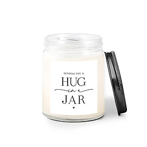 ThreeKin Warm Hug in a Jar Scented Candles for Home, Relaxing Aromatherapy Gifts for Women with Lavender Essential Oils, Natural Soy Wax Blend, Long 65-Hour Burn, Friendship Gifts, 9 Oz