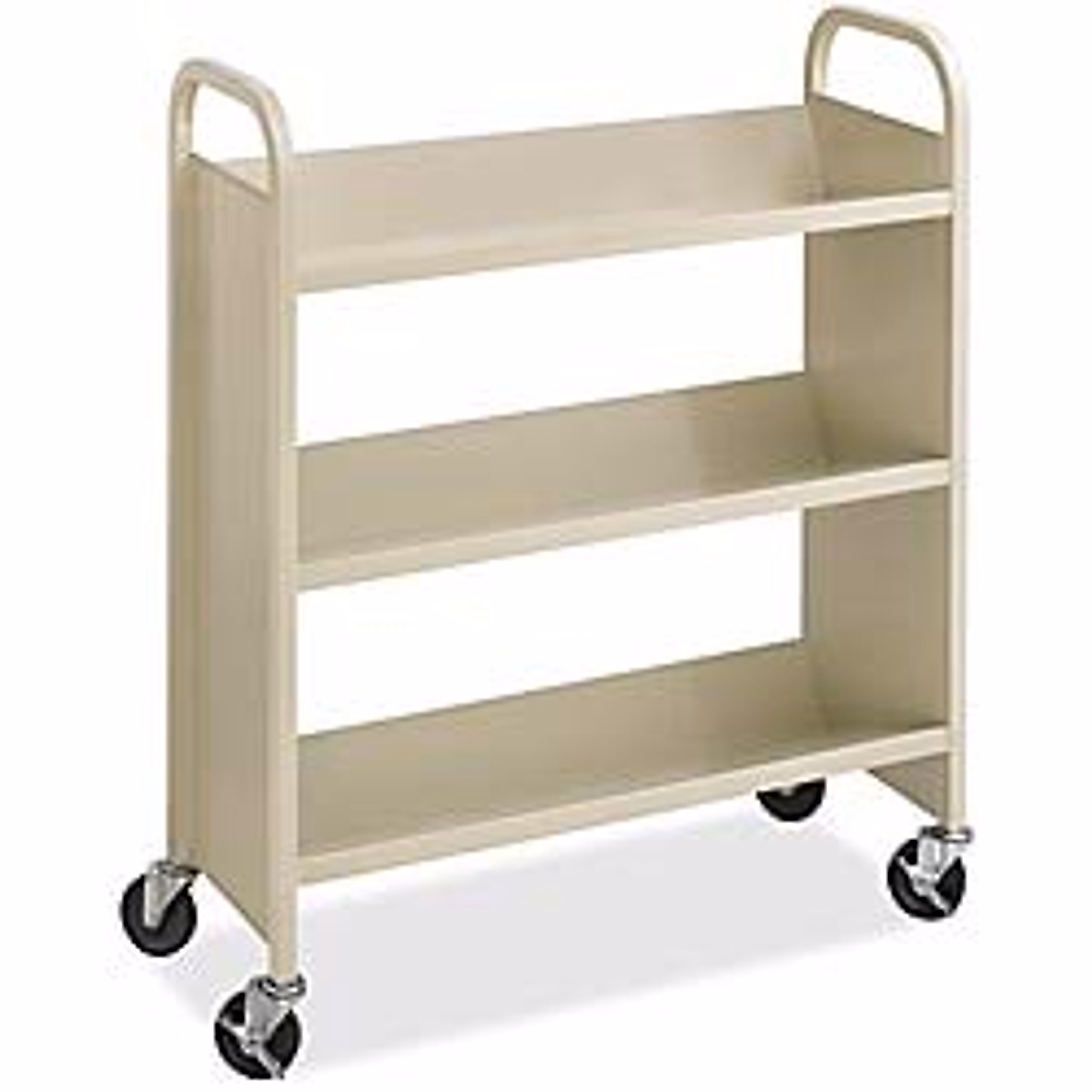 Safco Products Single-Sided Book Cart 5358SA Sand, Heavy Duty, Swivel Wheels, 3 Slanted Shelves
