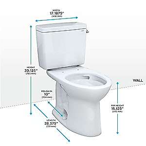 TOTO Drake Two-Piece Elongated 1.28 GPF Universal Height TORNADO FLUSH Toilet with CEFIONTECT and Right-Hand Trip Lever, 10 Inch Rough-In, Cotton White - CST776CEFRG.10#01