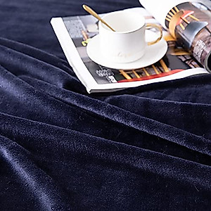 Flannel Bedding Fleece Blanket Throw, CHOOLE 350GSM Lightweight Soft Warm Blanket for Couch, Camping, Gift (Navy, Throw (50"x60"))