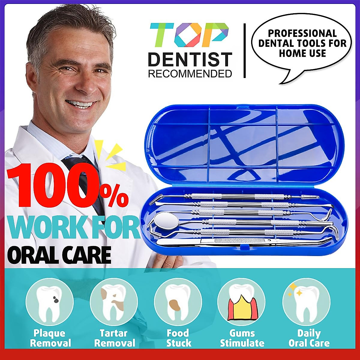 Antonki 6 Pack Teeth Cleaning Dental Tools, Plaque Remover Dental Hygiene Kit, Stainless Steel Professional Tooth Tartar Scraper for Home Use - with Case