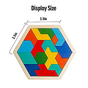 Wooden Hexagon Puzzle for Kid Adults Brain Teaser Blocks Puzzles Games Toy Shape Pattern Block Tangram Geometry Logic IQ STEM Montessori Educational Gift for All Ages Children Boys Girls Challenge