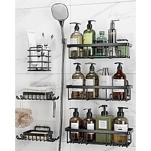 Acootima Shower Caddy 6 Pack, Rustproof Stainless Steel Shower Shelves for Bathroom Organizers and Storage, Adhesive No Drilling Durable Bath Accessories with Large Capacity for Home & Kitchen Decor