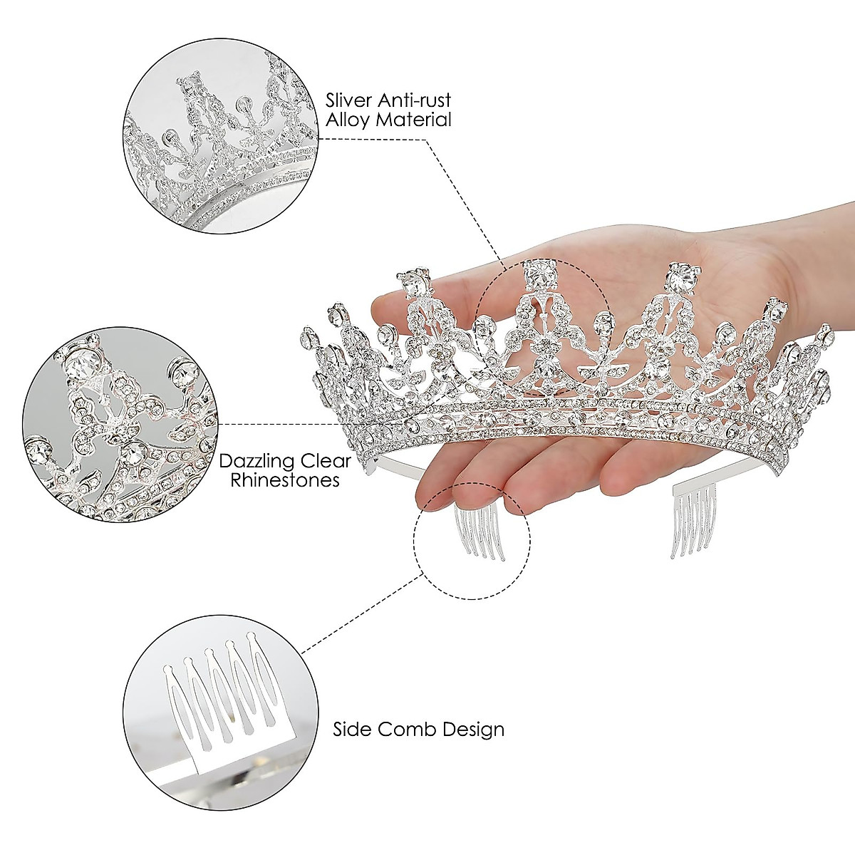 Makone Silver Crystal Tiaras Crowns for Women, Headband Queen Crown with Comb for Girls Bridal Wedding Birthday Prom Christmas Halloween Party