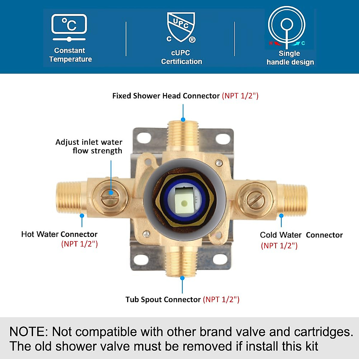POP SANITARYWARE Shower Faucet Set with Tub Spout Oil-Rubbed Bronze, Tub and Shower Trim Kit with 6 Inch Shower Head, Bathroom Single Handle Tub and Shower System, Rough-in Valve Included