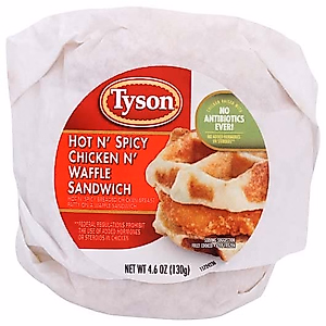 Tyson Hot N Spicy Chicken and Waffle Sandwich, 0.288 Pound -- 12 per case.