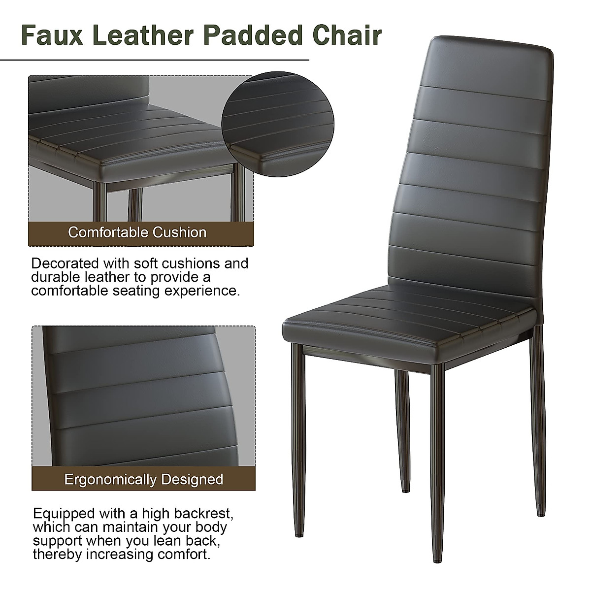 AWQM 5 Pieces Dining Table Set, Kitchen Table Set with Faux Marble Top Table and 4 Faux Leather Upholstered Chairs for Kitchen, Breakfast Nook, Dining Room, White+Black