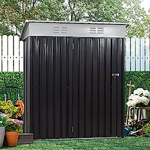 Shintenchi 5x3 FT Outdoor Storage Shed,Waterproof Metal Garden Sheds with Lockable Single Door,Weather Resistant Steel Tool Storage House Shed for Yard,Garden,Patio,Lawn,Dark Grey