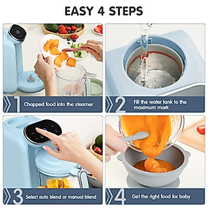 Awesmom Baby Food Maker, 5 in 1 Baby Food Processor, Smart Control Multifunctional Steamer Grinder with Food Pouches, Puree Blender, Auto Cooking & Grinding, Baby Food Warmer Mills Machine, Blue