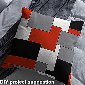 Geometric Grid Fabric by The Yard, Vibrant Mosaic Pattern Upholstery Fabric, Overlap Lattice Plaid Indoor Outdoor Fabric, Modern Creative DIY Art for Quilting Sewing, 1 Yard, Red Grey Black White