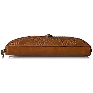 The Sak Iris Large Smartphone Crossbody Bag in Leather, Convertible Wristlet Purse Design, Tobacco Floral Embossed