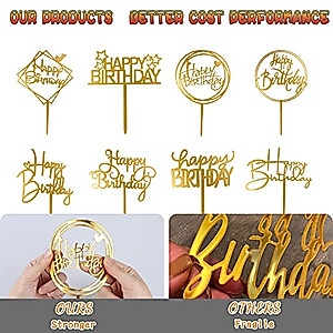 10-Pack Happy Birthday Cake Toppers,Gold Cake Toppers Acrylic Birthday Cake Supplies,4inchx6inch (Gold)