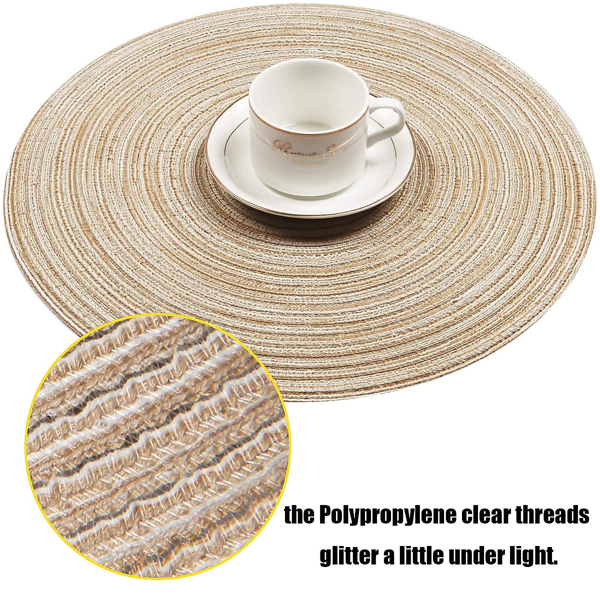 SHACOS Round Braided Placemats Set of 4 Round Table Mats for Dining Tables 15 inch Washable (Beige, 4)