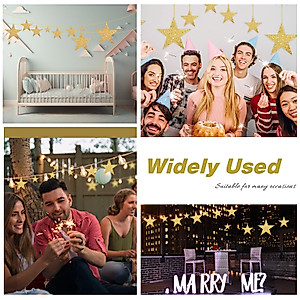 24pcs Gold Cardboard Stars Shining Cutouts Paper Stars Glitter Hanging Stars Decorations Confetti Cutouts Star Wall Decor 6/12/20/30cm & 50m Hanging Line for Valentine's Day Movie Night Party Decor