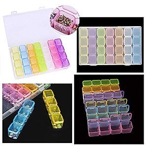 2 Pack 28 Grids Colorful 5D Diamond Painting Embroidery Box, Accessories Storage Containers Adjustable Bead Case with 196 Pcs Label Stickers (28 Grids-2pack Colorful)