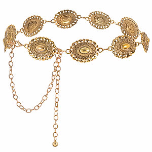 WHIPPY Women Concho Chain Belt Metal Link Western Cowgirl Turquoise Chain Belt for Dress