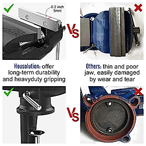 Housolution Universal Table Vise 3 Inch, 360°Swivel Base Bench Clamp Home Vise Clamp-On Vise Repair Tool Portable Work Bench Vise for Woodworking, Cutting Conduit, Drilling, Metalworking - Black