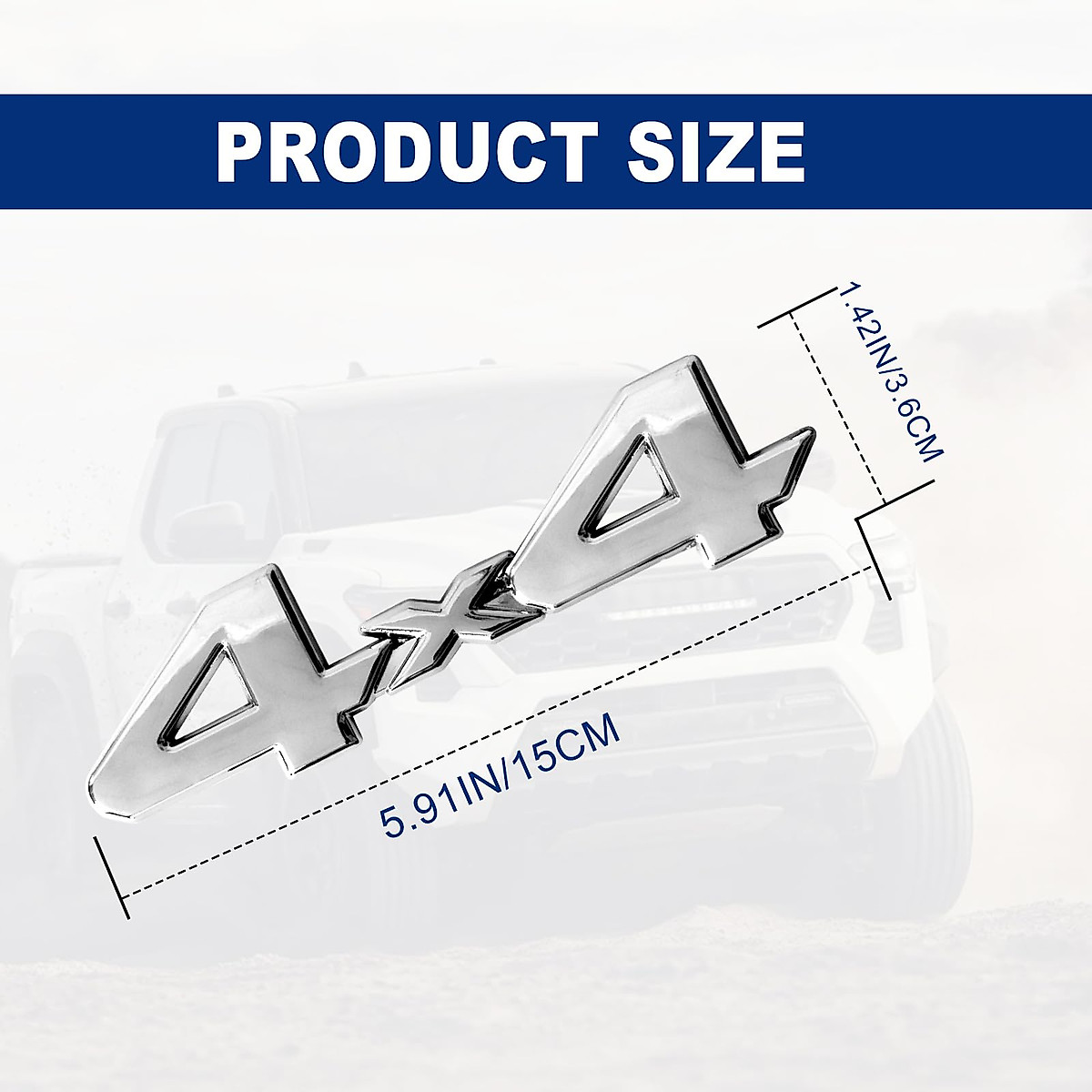 Universal 4X4 Emblem Badge 3D Logo, Full Coverage Adhesive Replacement Compatible with Toyota 4Run, Tac, Tun SUV Truck Pickup Model, 3D Metal Matte Black Logo Trunk Badge (Silver)