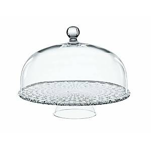 Nachtmann Bossa Nova Collection Crystal glass Chip & Dip/Cake Plate with Dome, use as a Cake Stand, or Serving Platter with Attached Bowl, clear glass Round, 12.5-Inch, Dishwasher Safe