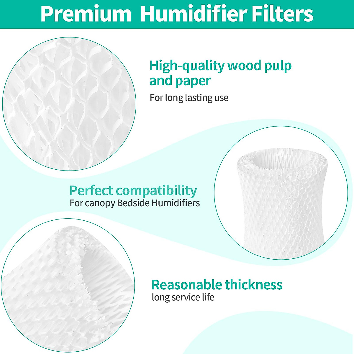 Gazeer Humidifier Replacement Filter Compatible with Canopy Bedside and Nursery Humidifier,Made with Wood Pulp, Paper Filter, 6-Pack