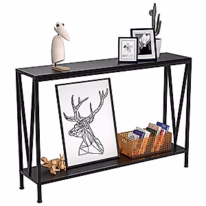 IDEALHOUSE 2-Tier Narrow Console Sofa Side Table for Entryway Hallway Living Room, Premium Entryway Furniture, 42.9in L x 9.8in W x 29.9in H (Black)