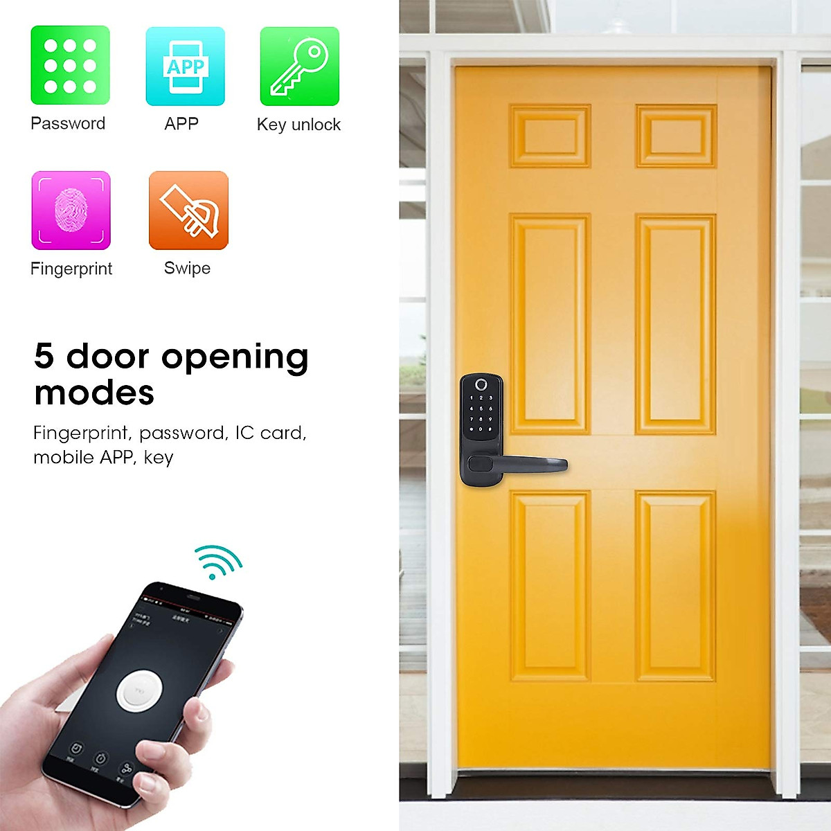 Biometric Fingerprint Door Lock, Fingerprint Password Lock, Remote Control Doorlock, Intelligent Electronic Lock with Virtual Password Design/Mechanical Key/Anti-Peeping, for Alexa Voice Control