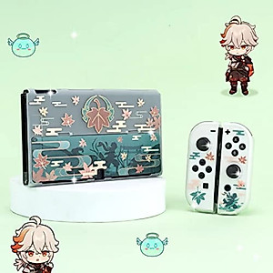 ENFILY Cute Genshin Impact Kaedehara Kazuha Case Compatible with Nintendo Switch OLED, Dockable Case Cover, Ergonomic Soft TPU Grip Case for Joycon, Sparkle Skin Set