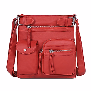 Angel Kiss Crossbody Bags for Women Washed Leather Shoulder Bags Multi Pocket Soft Hobo Purses and Medium Handbags