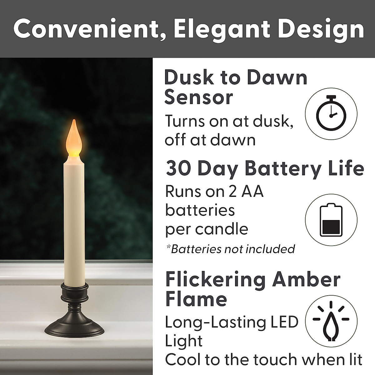 Xodus Innovations FPC1205A-4 Battery Operated LED Window Candle, Dusk to Dawn Light Sensor, Aged Bronze Plastic Base, Amber Flicker Flame, 8 - 7/8 Inch Tall (4 PACK)