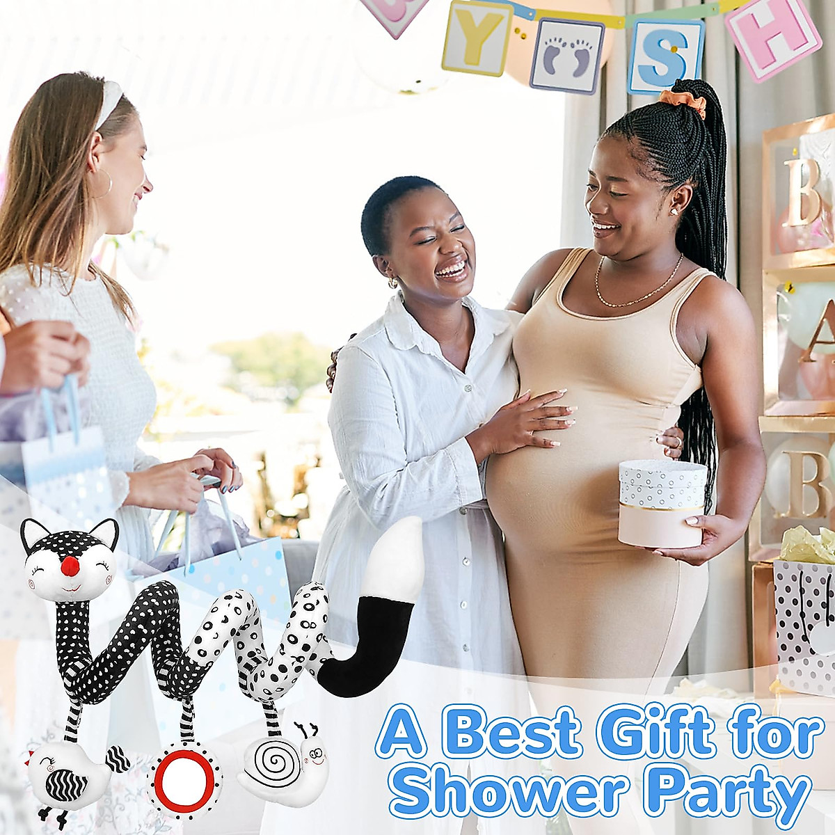 MONSTIME Car Seat Toys Black and White High Contrast Baby Toys for Newborn, Stroller Toys Newborn Toys Infant Toys for 0 3 6 9 12 Months Girls Boys, Baby Toys 0-6 Months for Crib Mobile Best Gift