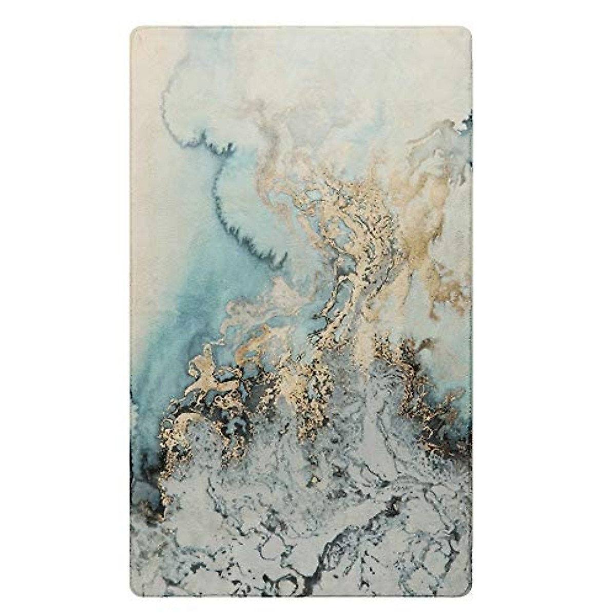 Lahome Marble Washable Area Rug - 3'x5' Bedroom Bathroom Entryway Rug Non-Slip Accent Distressed Blue Throw Rug Floor Carpet for Kitchen Entry Laundry Living Room Rug Decor (3’x 5’, Blue)