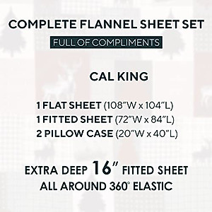 Sleepdown 100% Cotton Flannel Sheets - Super Soft Heavyweight, Double Brushed, Anti-Pill Flannel Bed Sheets - Cal King Sheets Deep Pocket Fitted Sheet X2 Side Pockets (California King, Merry Flakes)