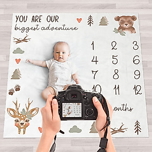 ZICOTO Modern Baby Milestone Blanket - Beautiful Woodland Friends Design for Personalized Monthly Baby Pictures - Cherish Your Adorable Babys Boy Or Girl Milestones Forever