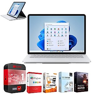 Microsoft AI2-00001 Surface 14.4" Multi-Touch Screen Laptop Intel Core i7 32GB 2TB SSD (Platinum) Bundle with Elite Suite 18 Software + 1 YR CPS Enhanced Protection Pack