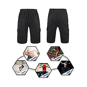 Eylhot Men's Cargo Sweat Shorts Elastic Waist Drawstring Below The Knee Wokout Jogger Shorts with Multi Pockets(Charcoal,4XL)