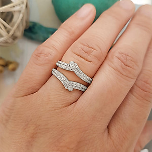 Dazzlingrock Collection 0.32 Carat (Cttw) Round White Diamond Enhancer Guard Anniversary Ring for Women in 10K White Gold Size 9.5