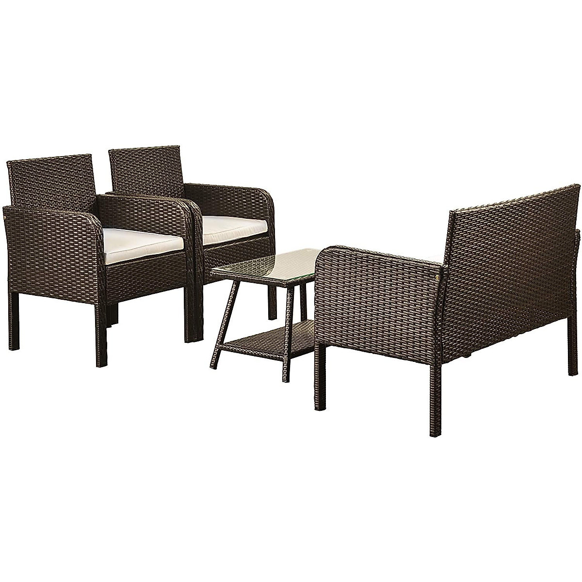 STP-Y4 Pieces Outdoor Patio Furniture Set All-Weather Wicker Sofa Set Rattan Chair with Tempered Glass Table, Cushioned Seats Conversation Sets, Blue (Color : Beige)