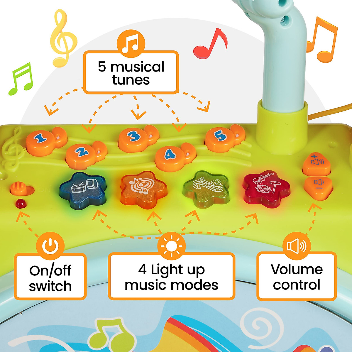 Prextex Kids Drum Set - Toddler Drum Set Includes Toy Microphone, Adjustable Sound Bass, Electric Drums & Drum Sticks (for Ages 3-6)