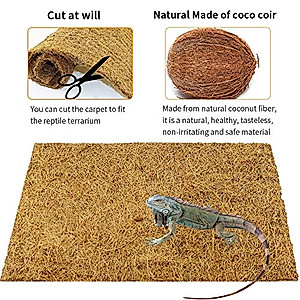 Reptile Carpet, Natural Coconut Fiber Mat for Pet Terrarium Liner, Coconut Fiber Substrate Reptile Supplies for Tortoise, Lizards, Chameleons, Snakes, Geckos, Bearded Dragon (12" x39.4" x 2Pack)